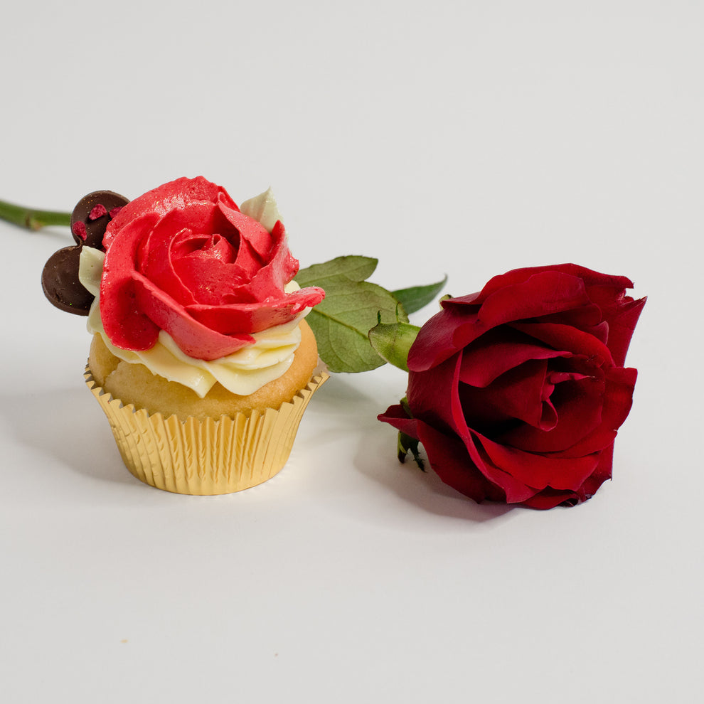 Single Red Rose & Cupcake Duo – Cute Cakes & Co